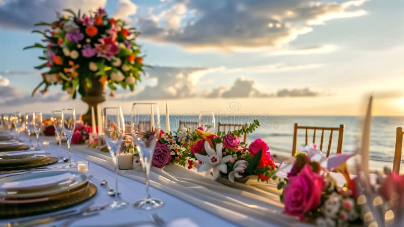 Decorated Table Reception at Beach Resort, Dinner, Wedding, Part Stock ...