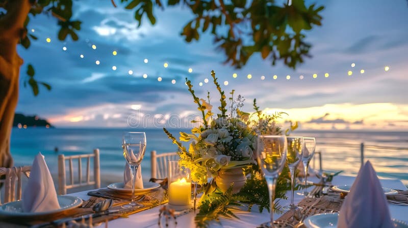 Decorated Table Reception at Beach Resort, Dinner, Wedding, Part Stock ...