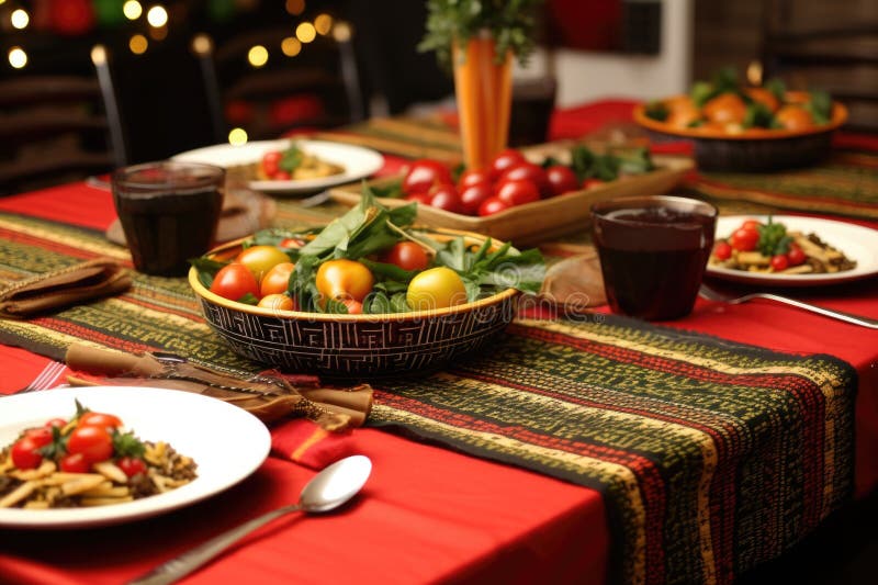 A Decorated Table Set for Kwanzaa Feast Stock Photo - Image of feast ...