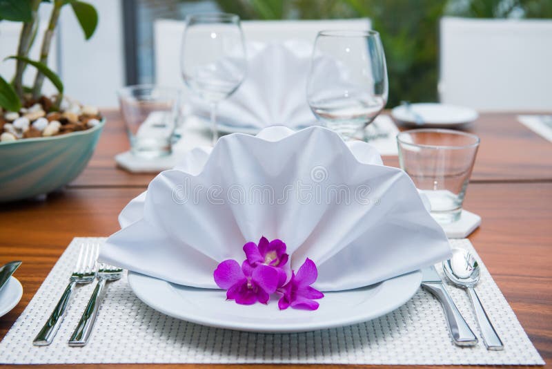 Decorated Table with White Napkin Stock Image - Image of tableware ...