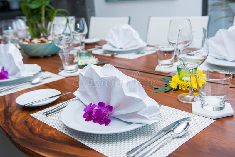 Decorated Table with White Napkin Stock Image - Image of interior ...