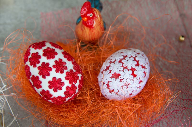 Decorated with Textiles Easter Eggs. Stock Photo - Image of flowers ...