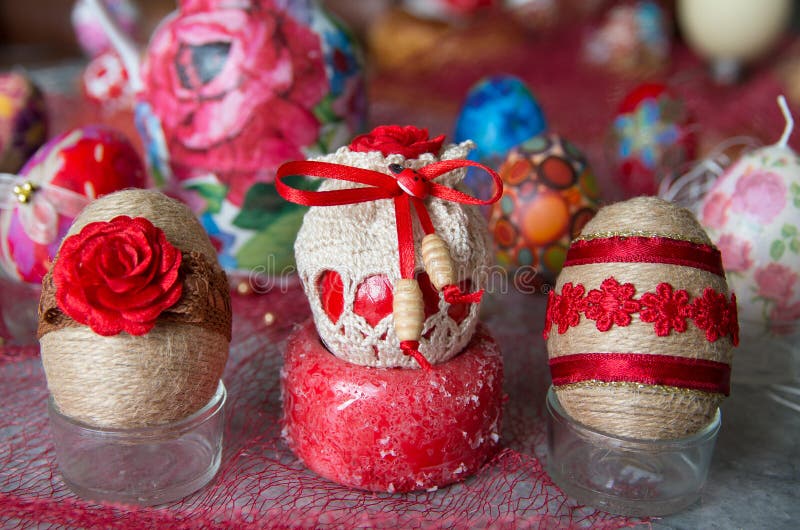Decorated with Textiles Easter Eggs. Stock Photo - Image of happy ...