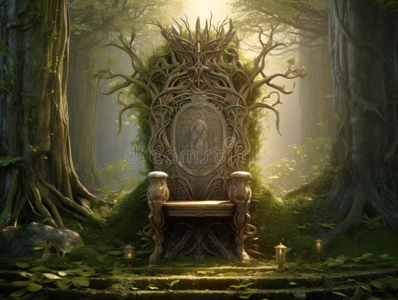 Decorated Throne. the Green Throne Standing in the Forest. Stock Photo ...