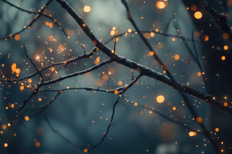 A Decorated Tree Branch with Multiple Small Lights, Suitable for ...