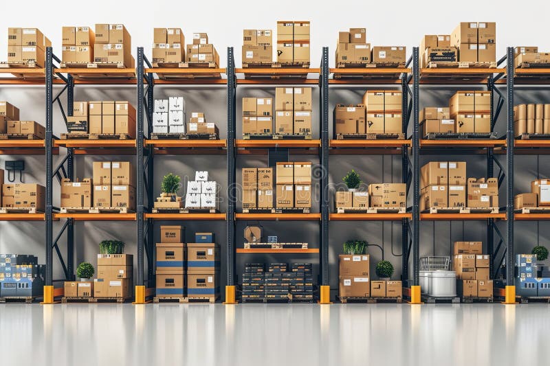 Decorated Warehouse Shelves with Boxes Stock Illustration ...