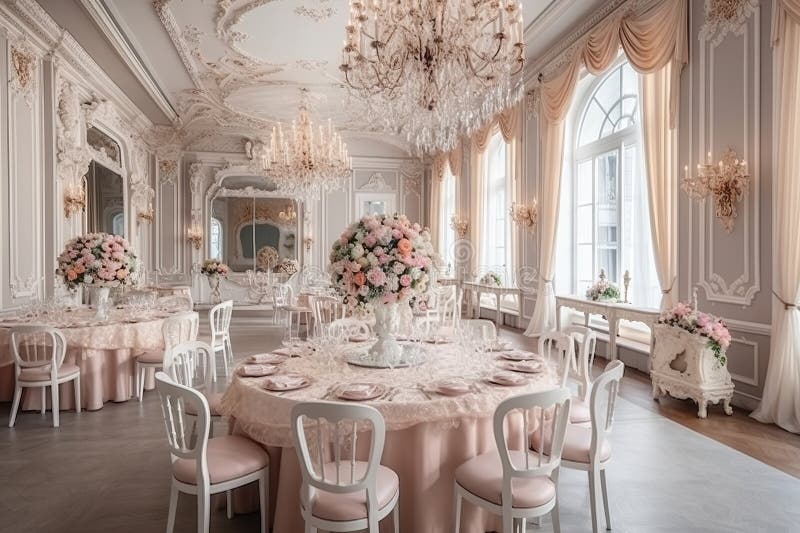 Decorated Wedding Banquet Hall in Classic Style. Restaurant Interior ...