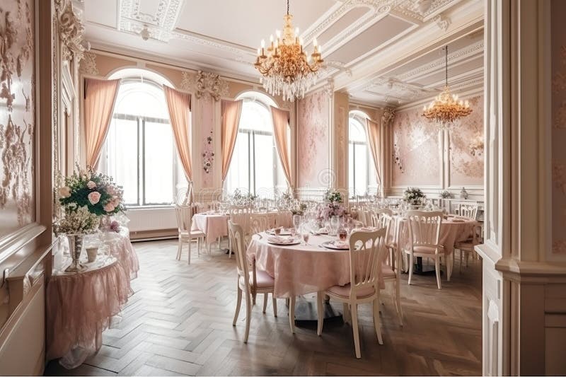 Decorated Wedding Banquet Hall in Classic Style. Restaurant Interior ...