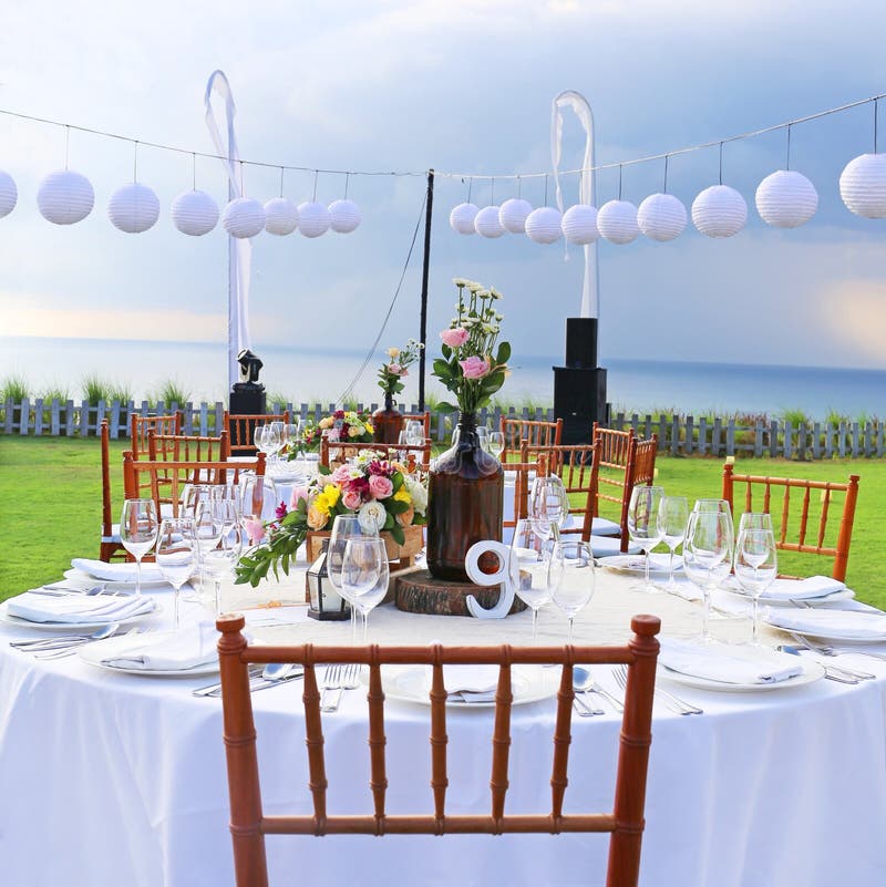Decorated Wedding Table at Reception Beach Resort Stock Image - Image ...
