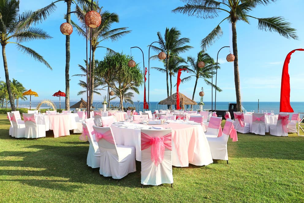 Decorated Wedding Table at Reception Beach Resort Stock Photo - Image ...