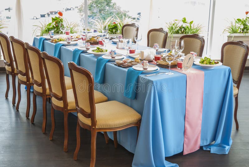 Decorated Wedding Table Setup in Restaurant Stock Image - Image of ...