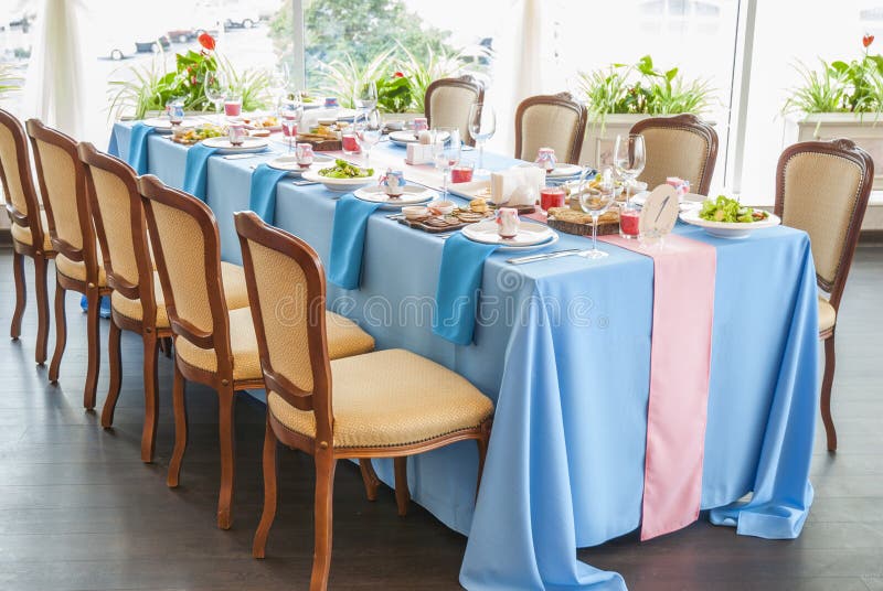 Decorated Wedding Table Setup in Restaurant Stock Image - Image of ...