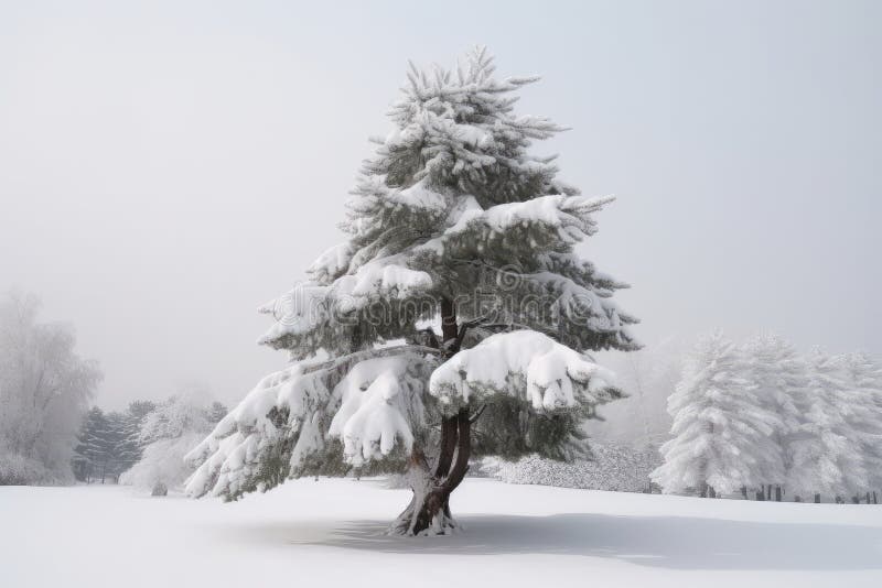 Decorated Winter White Pine Tree in White Snow Stock Illustration ...