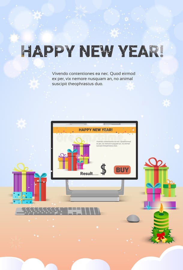 Decorated Workplace Computer Happy New Year Decoration Stock Vector ...