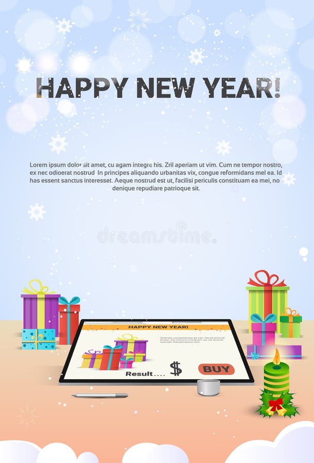 Decorated Workplace Computer Happy New Year Decoration Stock Vector ...