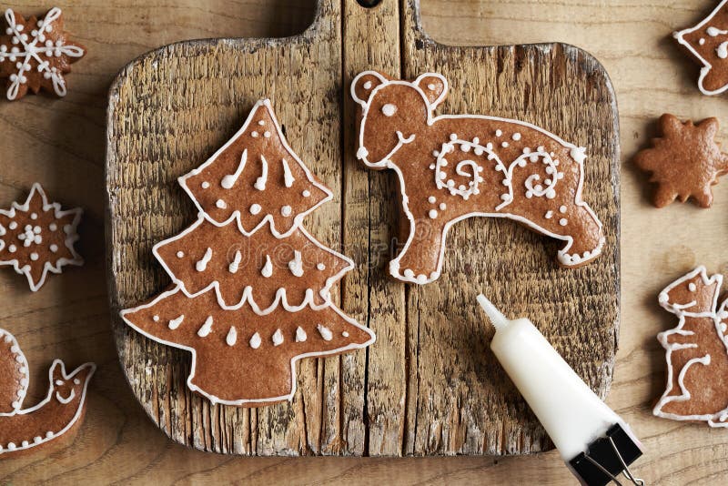 Decorating Bear and Tree Shaped Homemade Gingerbread Christmas Cookie ...