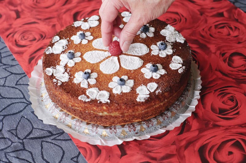 Decorating the cake stock image. Image of plate, serving - 14105911