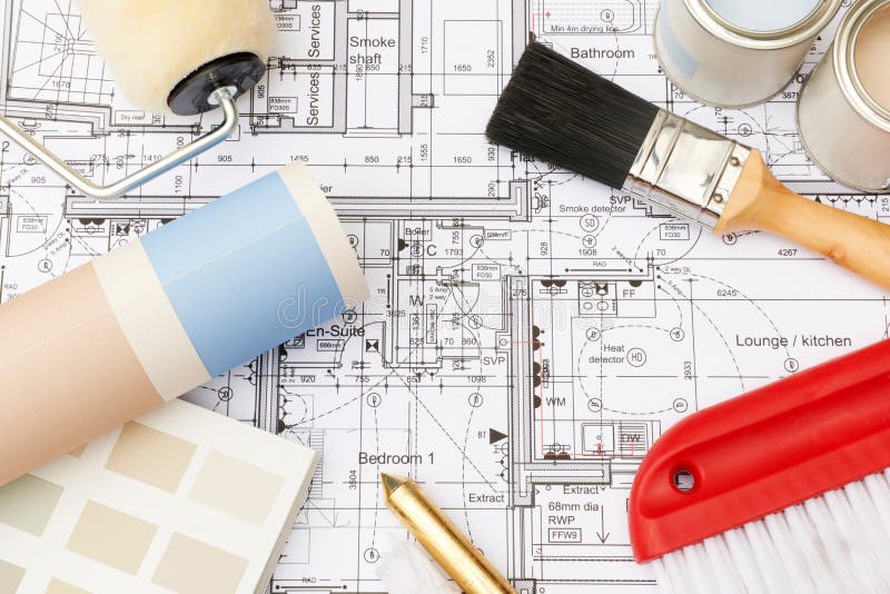 Decorating Components Arranged on House Plans Stock Image - Image of ...