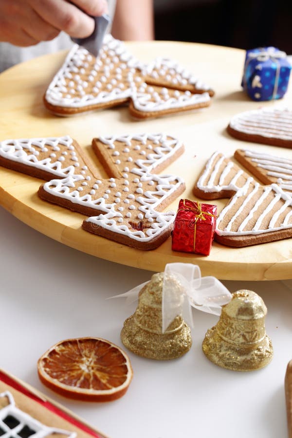 Decorating Gingerbread Cookies. Stock Image - Image of holiday, cuisine ...