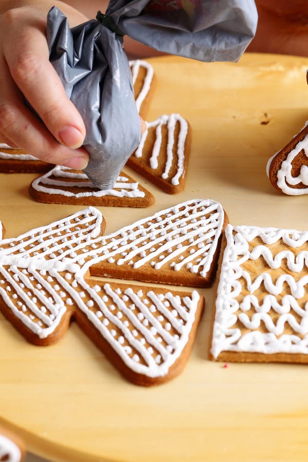Decorating Gingerbread Cookies. Stock Photo - Image of decorative ...