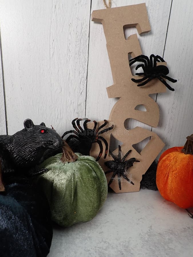 EEK, Halloween Decorations - Spiders, Rats, Pumpkins Stock Image ...