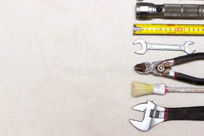 Decorating and House Renovation Tools and Other Essentials on White ...