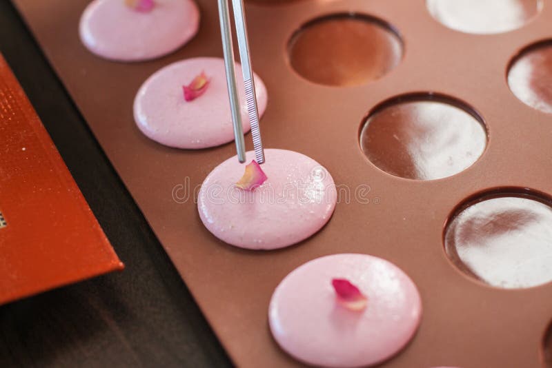 Decorating Piped Out Macarons Stock Photo - Image of cream, wood: 83974620