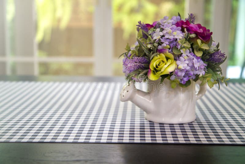 Decoration Artificial Flower in the Pot on Table Stock Photo - Image of ...