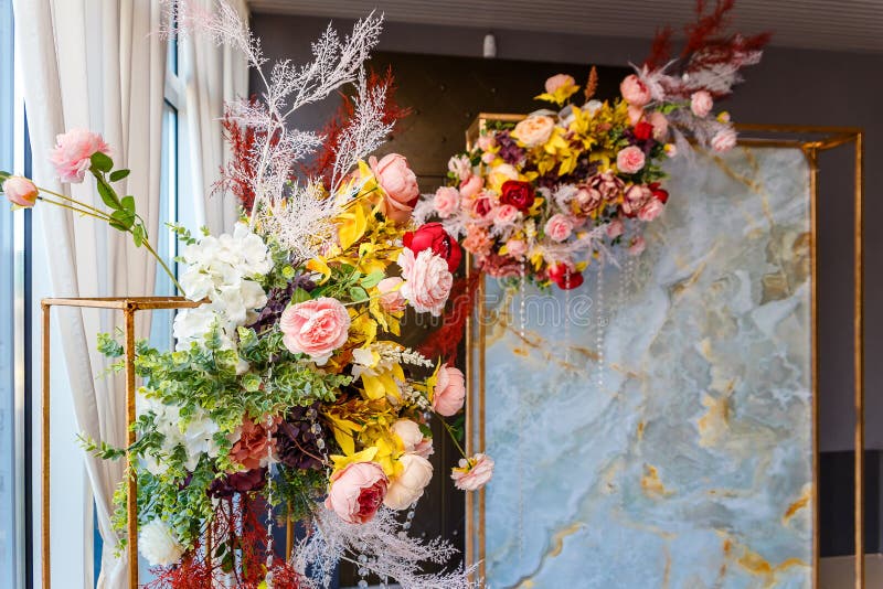 Decoration of the Banquet Hall with Artificial Flowers Stock Photo ...
