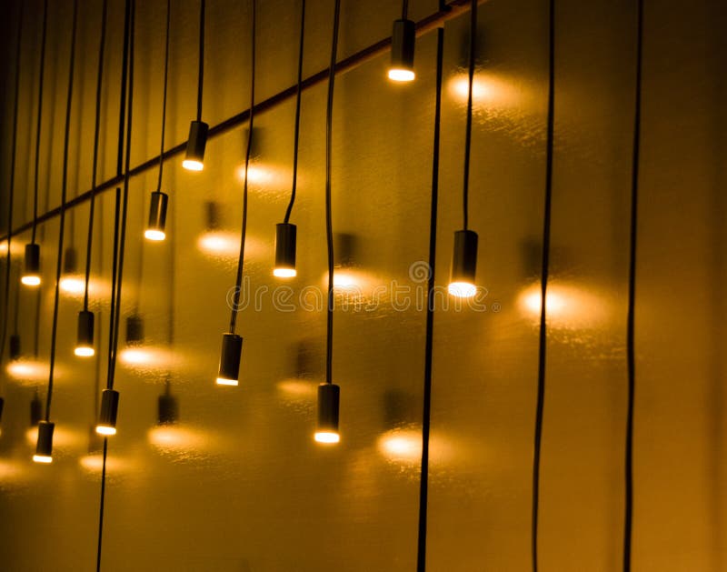 Decoration in the Bar Light Bulbs on the Wall Stock Image - Image of ...