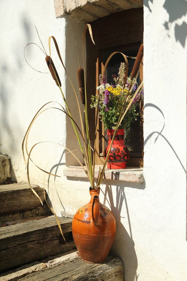 Decoration of Cellar Window Stock Photo - Image of plant, pots: 43630094