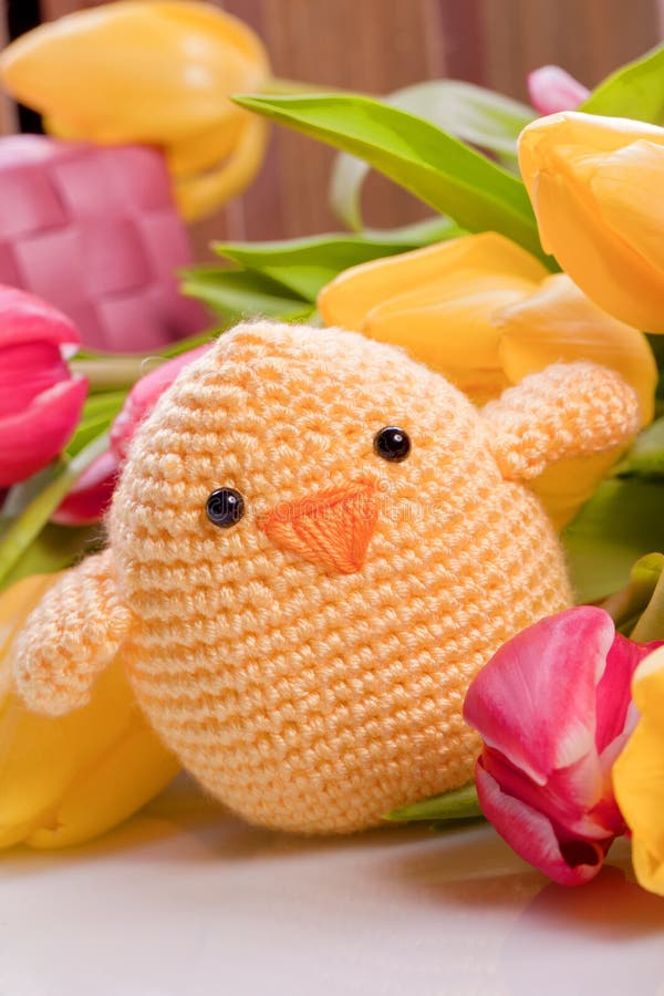Decoration with Chick and Tulip Flowers Stock Photo - Image of handmade ...