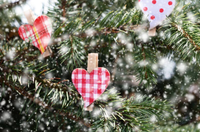 Decoration with Christmas Red Hearts and Snowflakes Stock Photo - Image ...