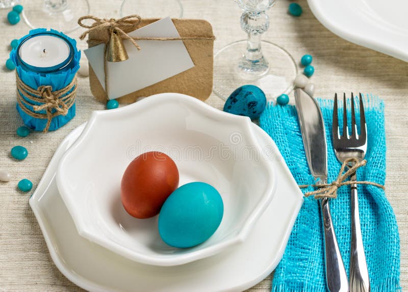 Table Decorated for Easter with Eggs, Hyacinth Flowers and Handmade ...