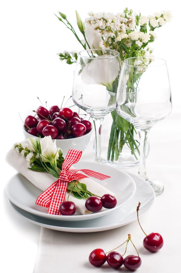 Decoration with Fresh Flowers and Sweet Cherry Stock Image - Image of ...