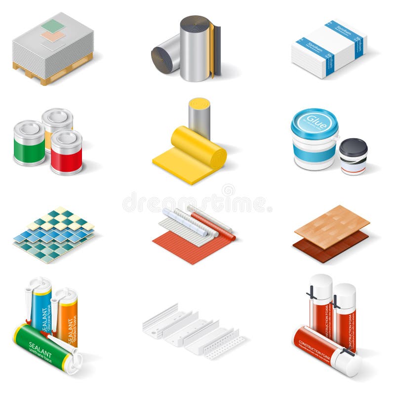 Decoration and Insulation Materials Isometric Icon Set Stock Vector ...