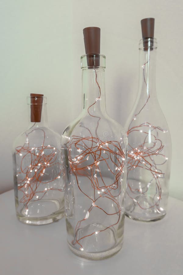 Decoration Lights in Glass Bottles Stock Photo - Image of creative ...