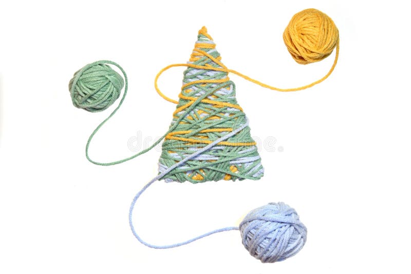 Handmade Christmas Tree and Thread Balls Isolated on White Background ...