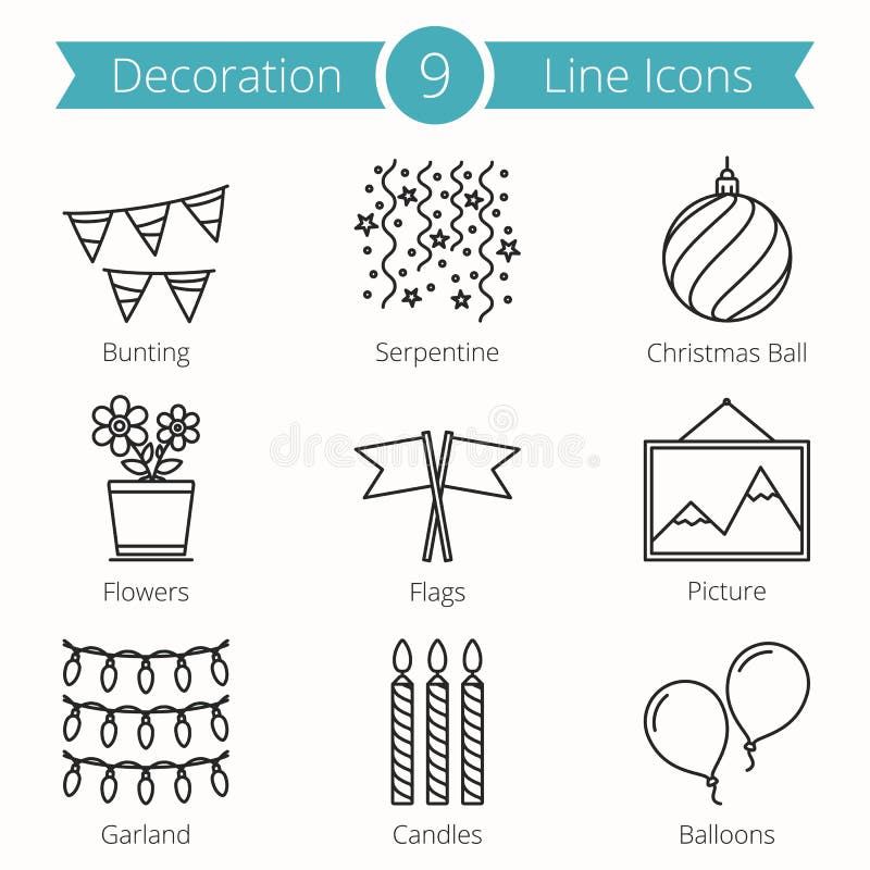 Decoration Objects Line Icons Stock Vector - Illustration of christmas ...
