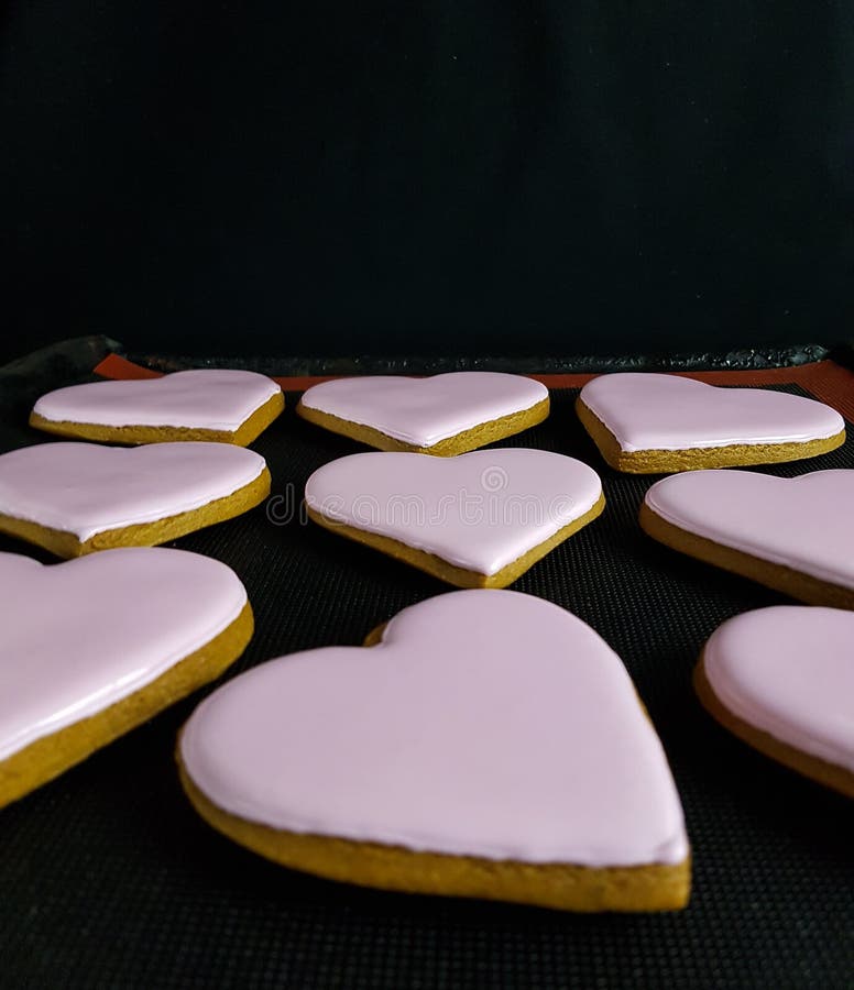 Decoration of Pink Heart Cookies. Step by Step Instructions Stock Photo ...
