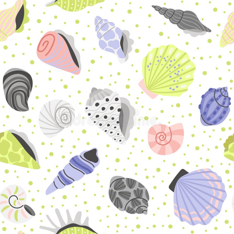 Decoration Seashells Seamless Pattern Stock Vector - Illustration of ...