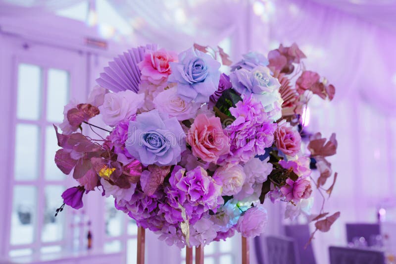 Decoration of the Served Table with a Bouquet on a Stand Stock Image ...
