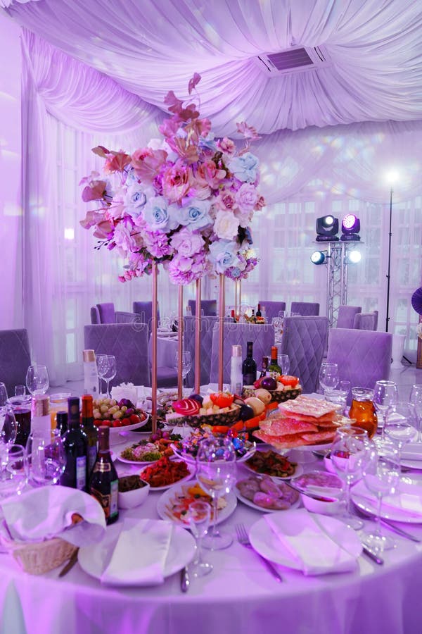 Decoration of the Served Table with a Bouquet on a Stand Stock Photo ...