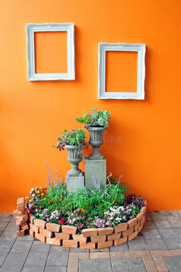 Vintage Frames on Orange Wall Stock Photo - Image of urban, interior ...
