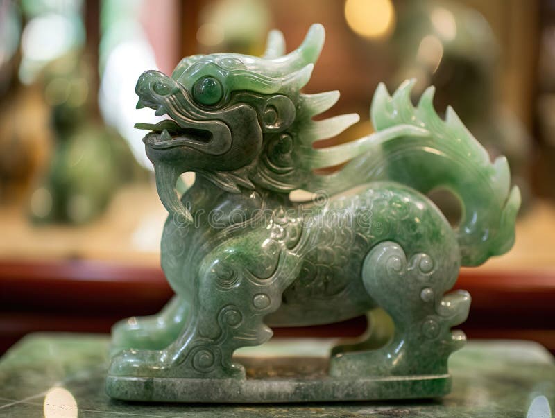 A Decoration Statue of Qilin of Kirin Mythical Beast Made of Jade Stone ...