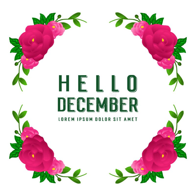 Decoration Template Hello December, with Abstract Pink Rose Flower ...