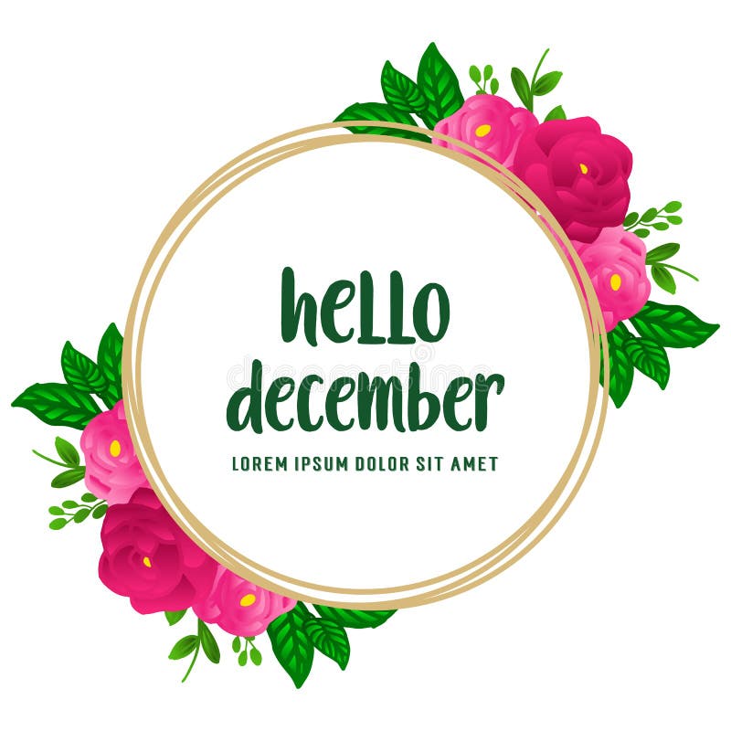 Decoration Template Hello December, with Abstract Pink Rose Flower ...