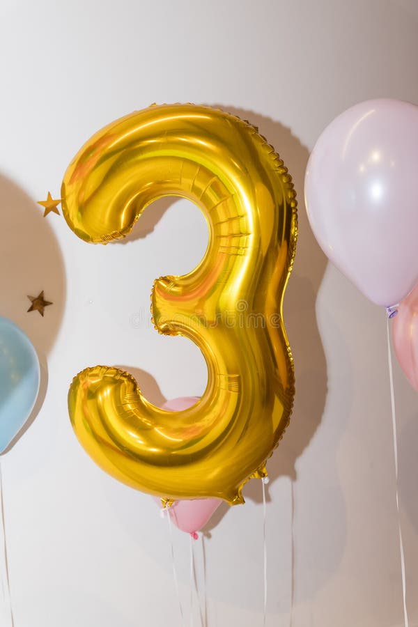 Decoration for 3 Years Birthday. Gold Balloon.3 Years Celebration.third ...