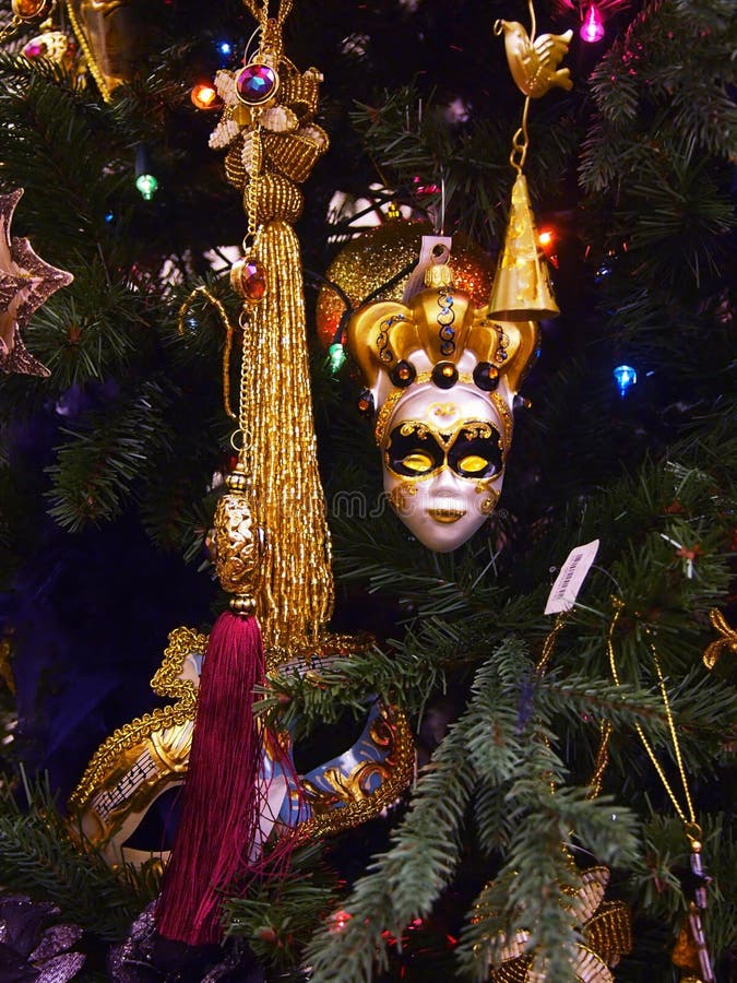 Decorations with Carnival Masks on the Christmas Tree Stock Image ...