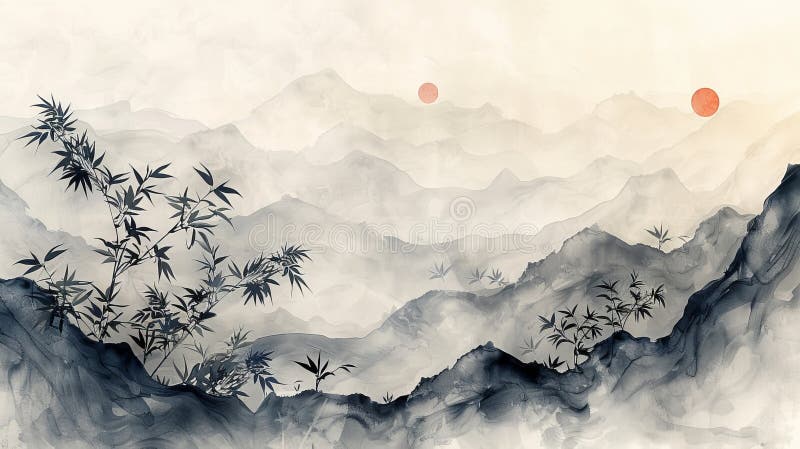 Decorations with Chinese Wave Designs in Grey Watercolor Texture ...